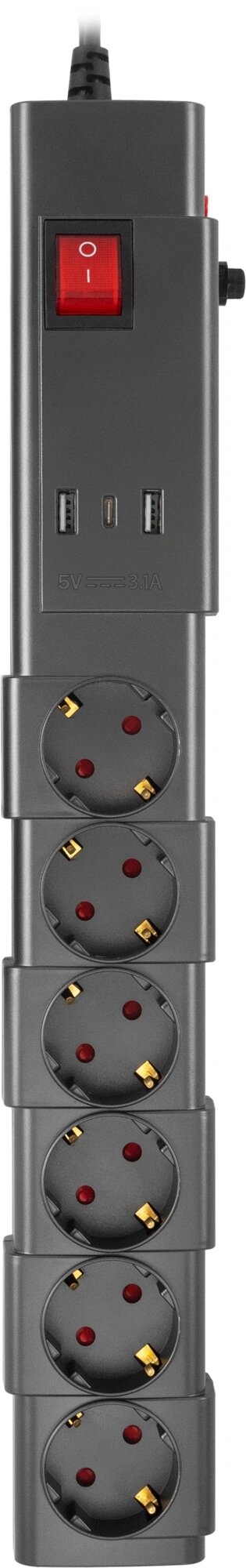 Сетевой фильтр Buro удлинитель 600SPro-16-1.8-USB-G 1.8м 6