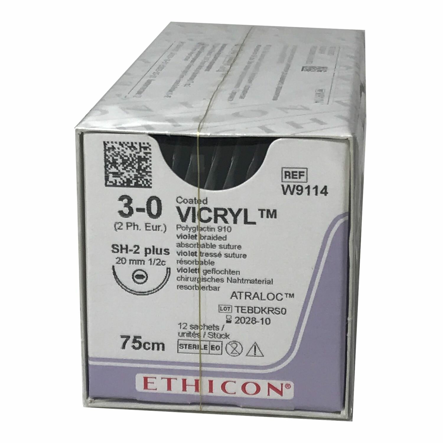 Шовный материал W9114 Vicryl викрил 3/0, 75 см, кол. 20 мм, 1/2 (12шт)