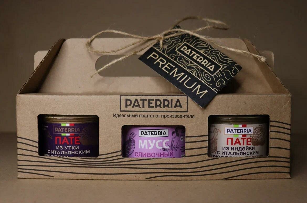 Набор PATERRIA "Премиум" (пате из утки с трюфелем, из индейки с трюфелем, мусс из перепела) 270г*3 банки
