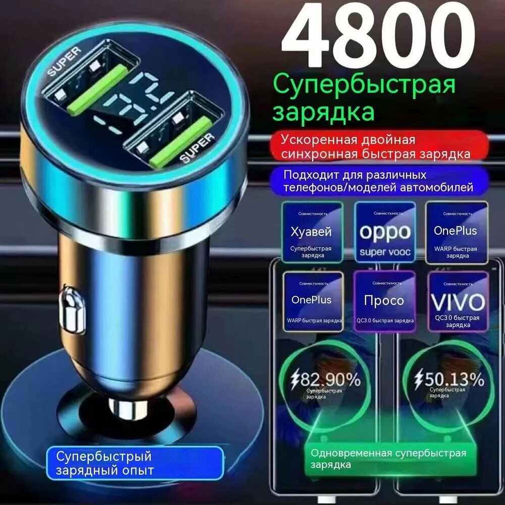 Разветвитель в прикуриватель для автомобиля быстрая зарядка для телефона