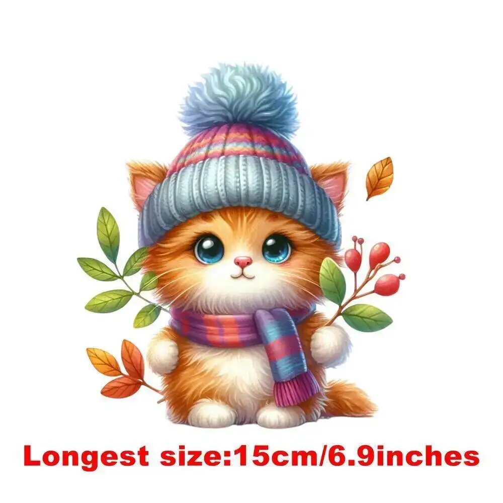 15 см детская осенняя наклейка с изображением животных, тигра, енота, термопереносная наклейка DTF, футболка «сделай сам», железные нашивки для переноса одежды, наклейка