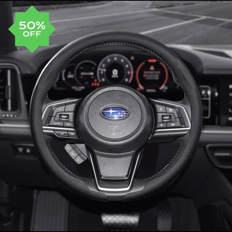 Чехол на руль автомобиля Subaru, кожаный наппа, чехол для рулевого колеса Round Shape-Black