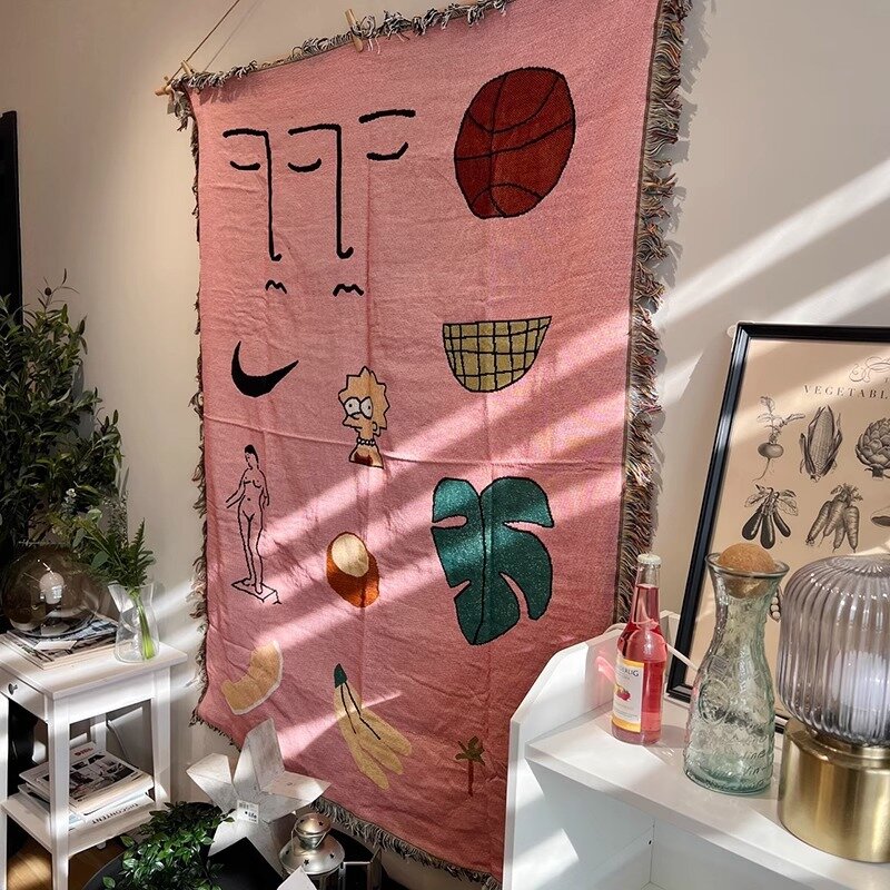 Винтажный американский стиль, настенное деревянное палочное украшение, гобелен, плед, ковер, плед, линейный плед, покрытие для кофейного стола, холодильника, кемпинга