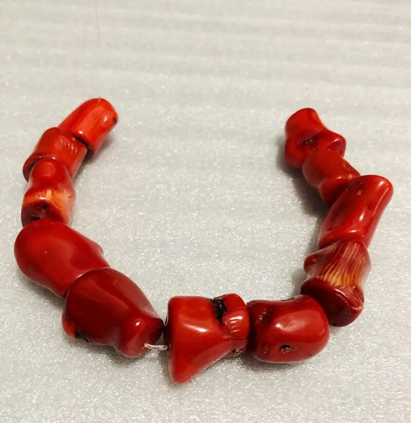 Оптовая продажа, 1ница, 8 дюймов, бусины из натурального красного коралла, самородки, длинные бусины 18-22 мм из красного морского бамбукового кораллового ветки для изготовления ювелирных изделий