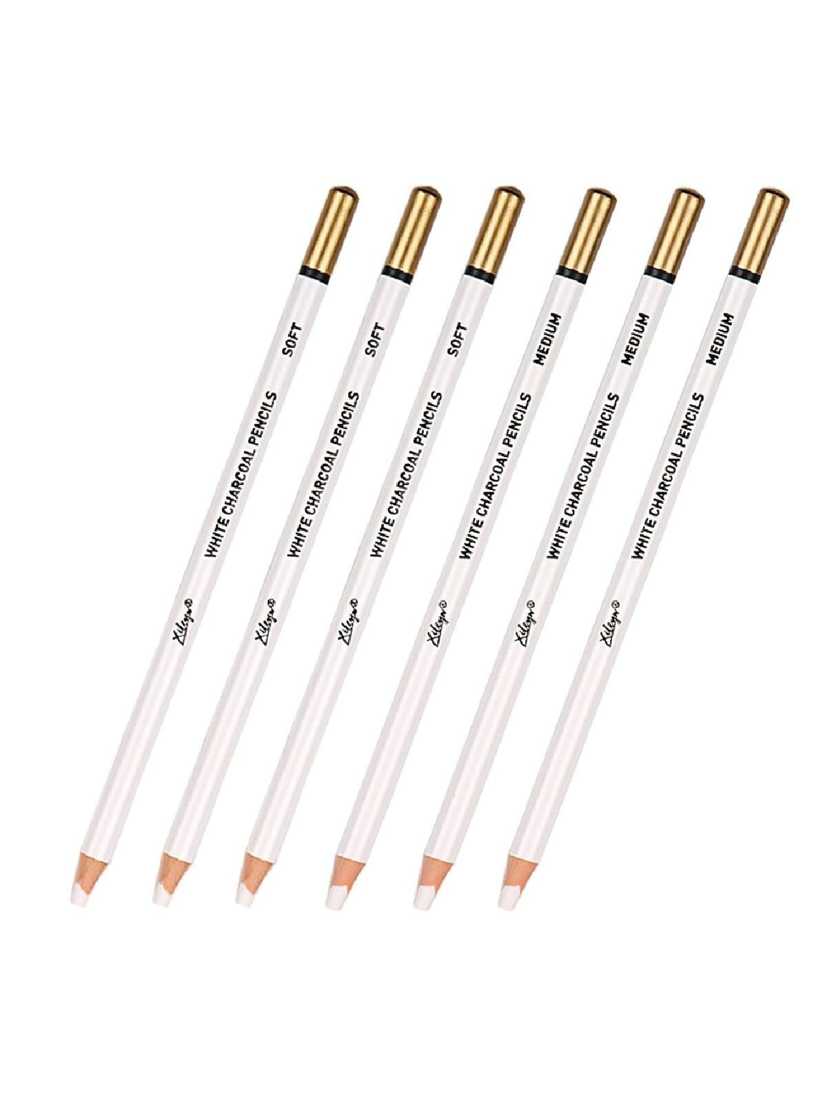 1 набор из 6, белая угольная ручка для рисования, высокоглянцевая ручка, мягкий / средний белый карандаш