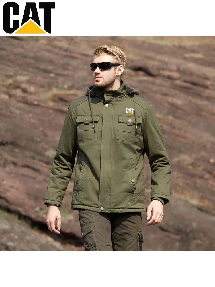Пуховик Caterpillar Мужская утепленная куртка с воротником, Зимняя рабочая одежда-Свободный крой, Утепленная ветрозащитная куртка-Для морозной погоды