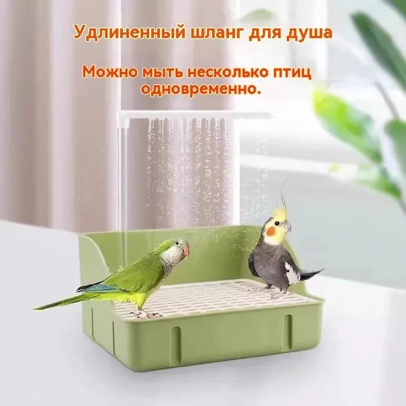 2025 Купалка для попугаев: автоматическая ванночка с циркуляцией воды (наружное крепление, подходит для корелл, майн, волнистых и нимф)