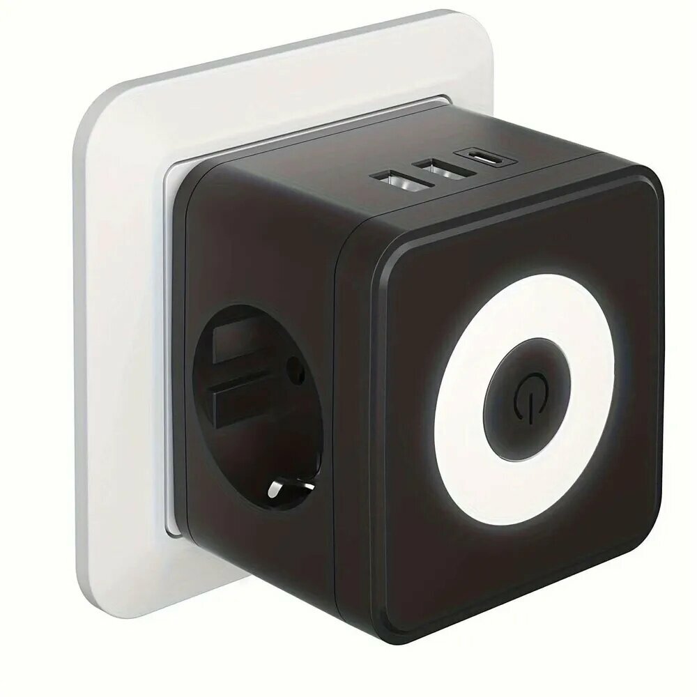 HITRENDS Умная розетка с USB и Type-C, 2 евроразъема + светодиодная подсветка быстрая зарядка устройств