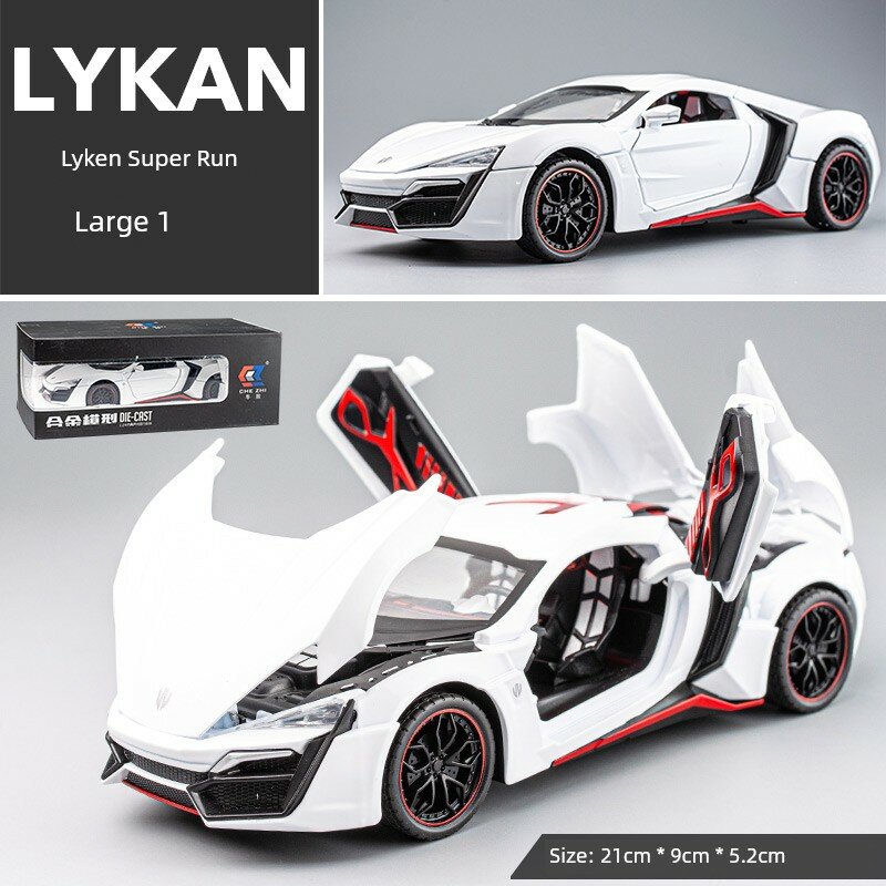 Большой масштабный алюминиевый модельный автомобиль Lykan HyperSport 1:24, белый цвет, коллекционная игрушка для