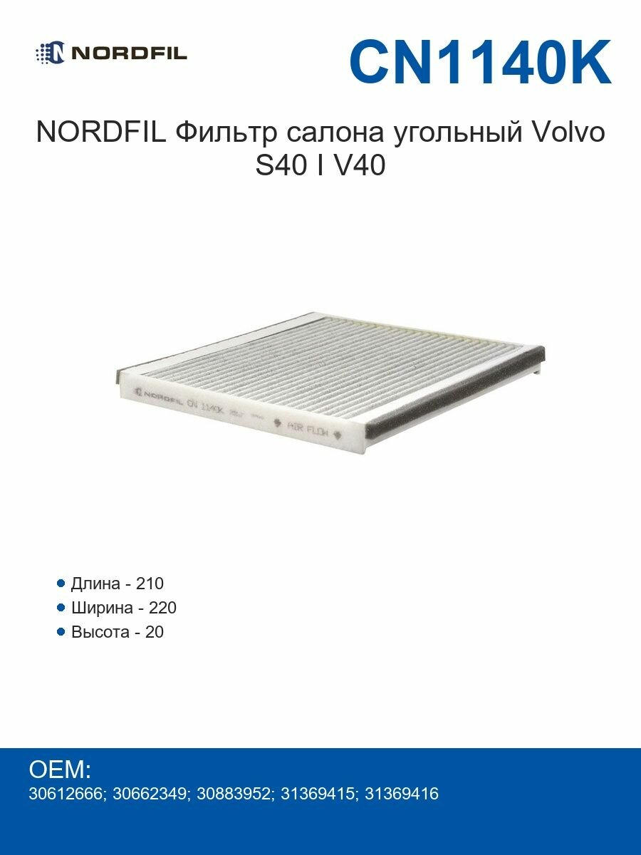 NORDFIL Фильтр салона угольный Volvo S40 I V40