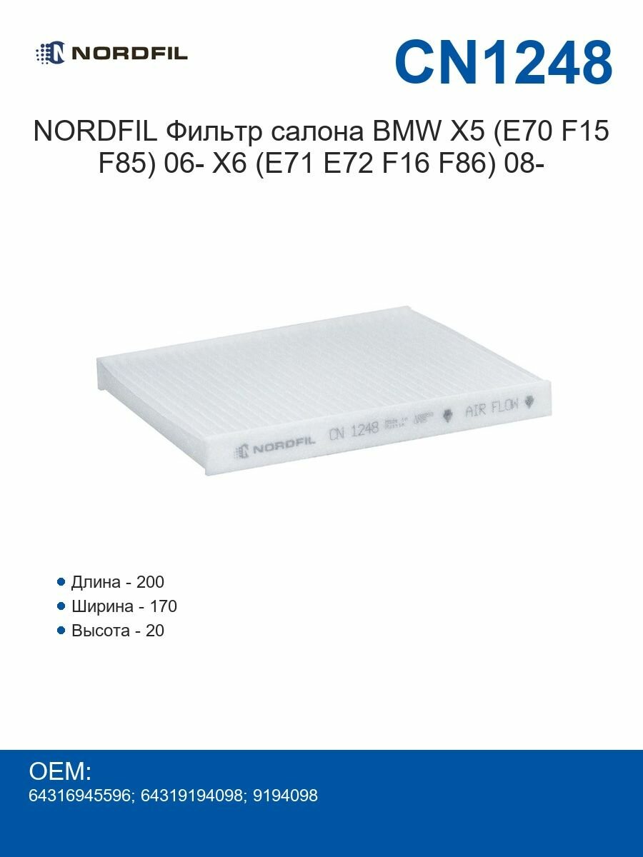 NORDFIL Фильтр салона BMW X5 (E70 F15 F85) 06- X6 (E71 E72 F16 F86) 08-