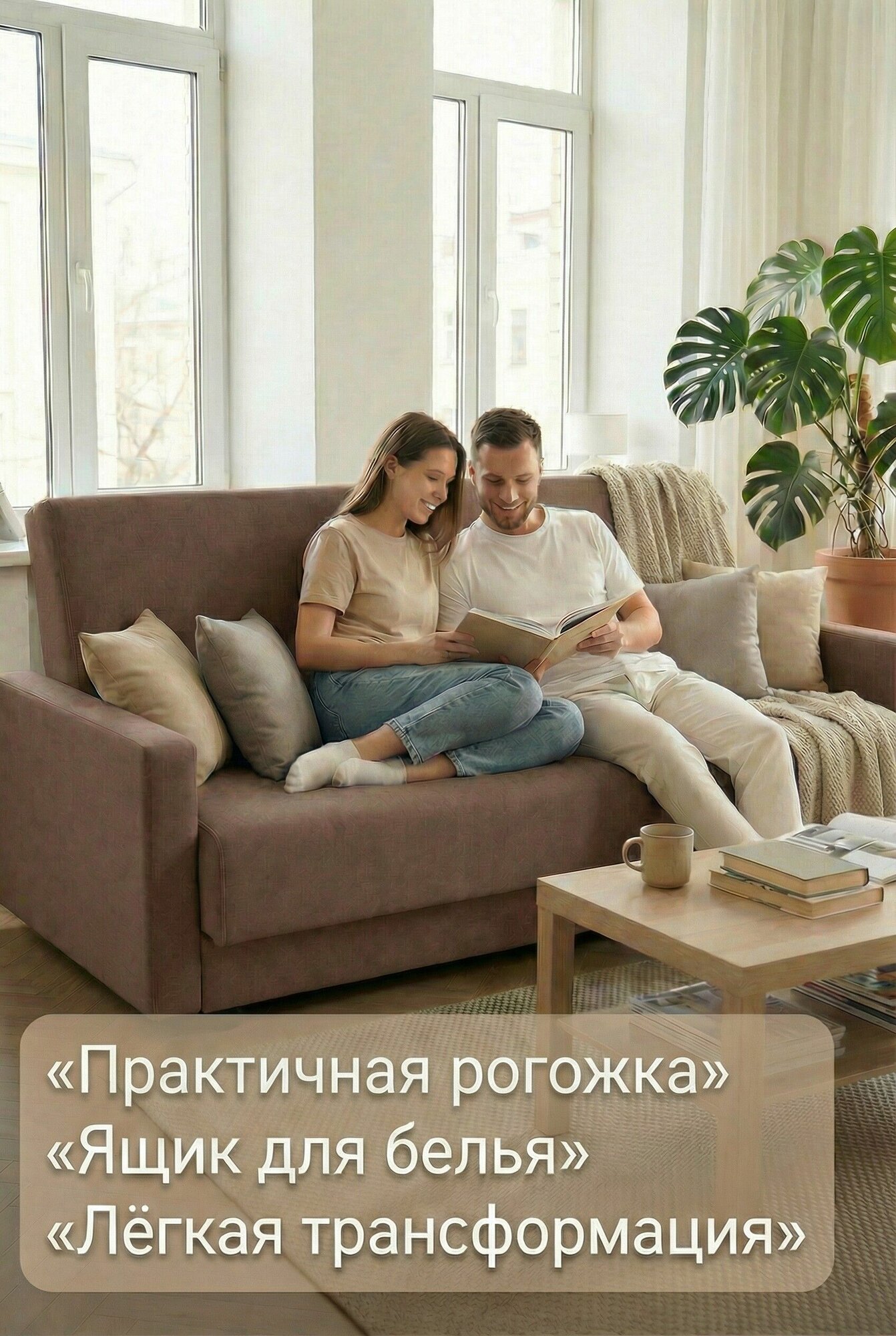 Диван раскладной, книжка, коричневая рогожка, 120 ППУ