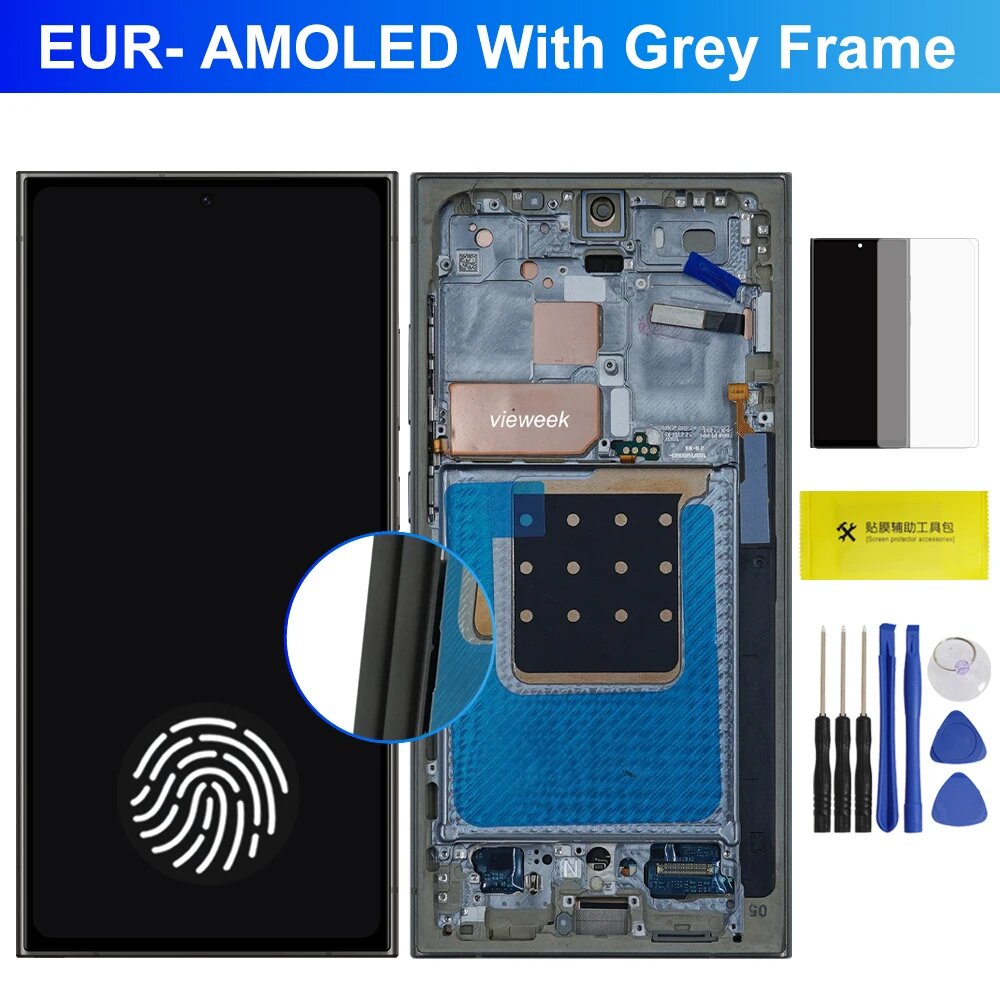 Дисплейный модуль S24Ultra S928B S928B/DS 6.67" AMOLED в сборе для Samsung Galaxy S24 Ultra: ЖК-экран, сенсорный дисплей, дигитайзер с рамкой EUR Grey Frame