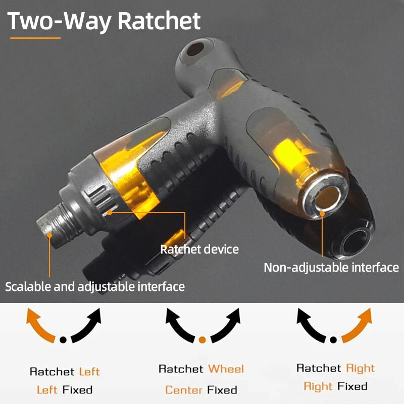 Отвертка многофункциональная с трещоткой, для 1/4" бит, телескопическая, Т-образная, магнитный наконечник, с регулируемым удлинителем, 1 шт.