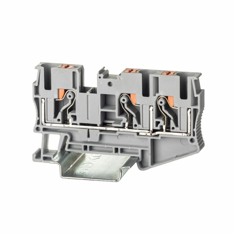 Клемма проходная зажим push-in 3 точки подключения 6кв. мм сер. DKC VPR-6-TWIN-GY