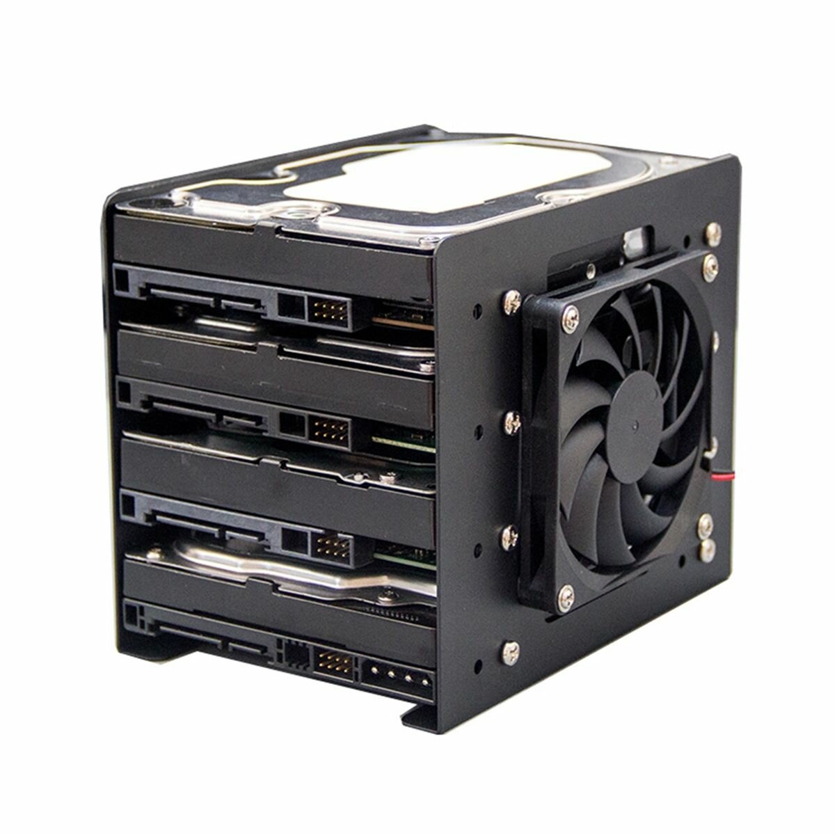 Кронштейн для 4x3,5 HDD для корпуса ПК, механический держатель жесткого диска с вентилятором охлаждения, расширяемый стеком, подходит для 4 HDD A