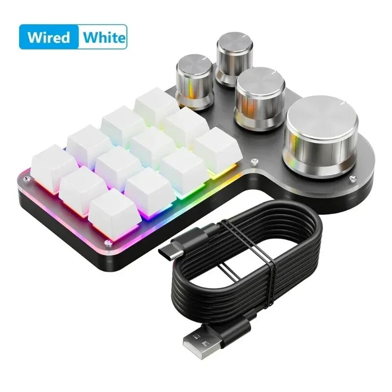 Программируемая макро-клавиатура RGB 12 клавиш механическая White USB-12 key