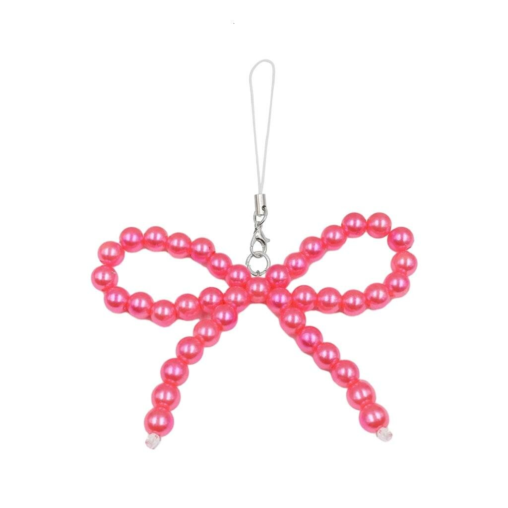 Бусы-цепочка для телефона с жемчужным бантом, Темно-розовый