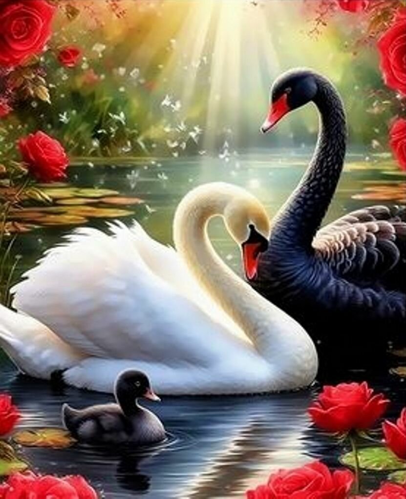 Картина по номерам на подрамнике 40*50 см "Черный и белый лебеди"