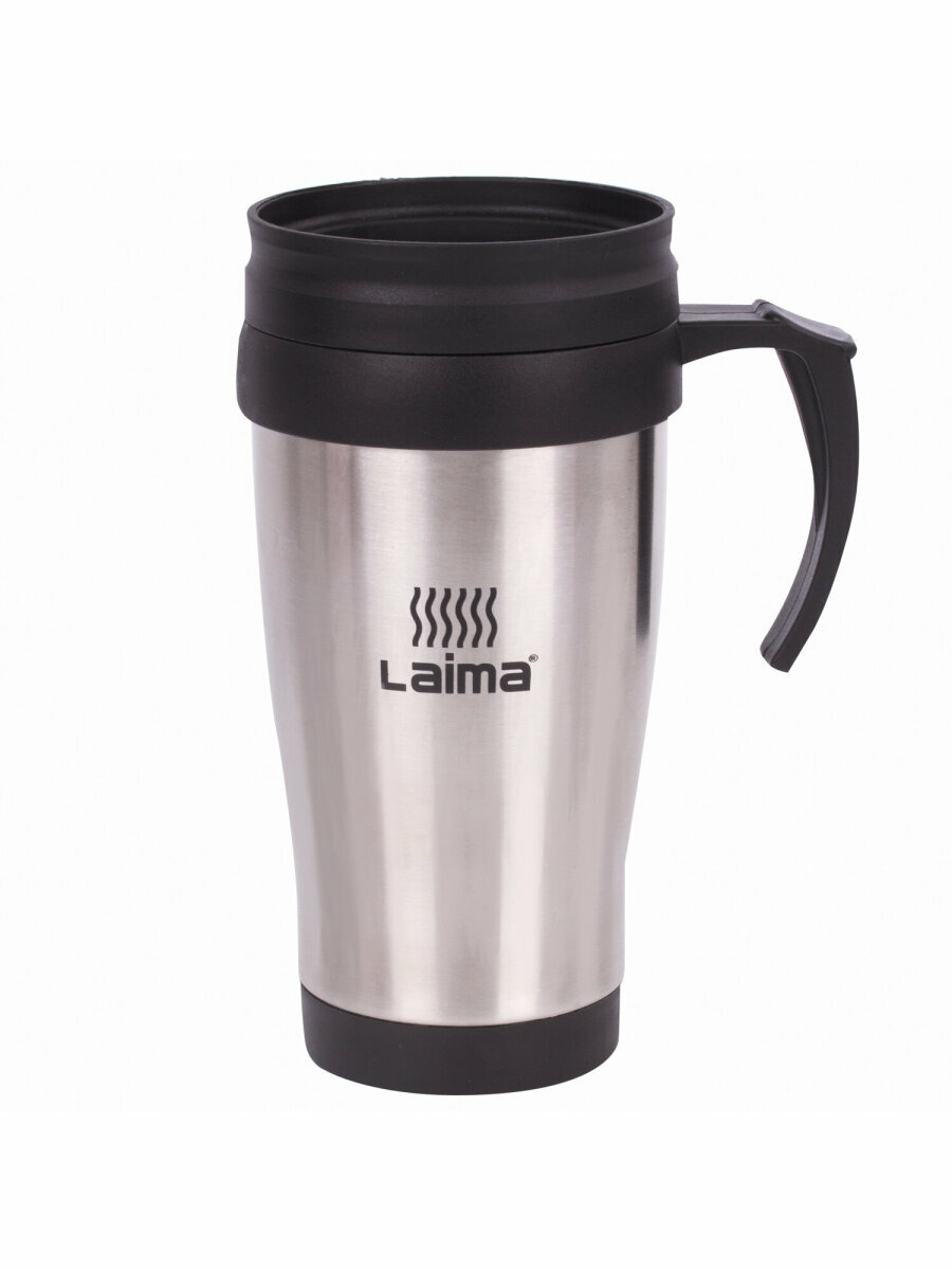 Автокружка Laima, 400 мл, нержавеющая сталь, пластиковая ручка, серебристая, 605126