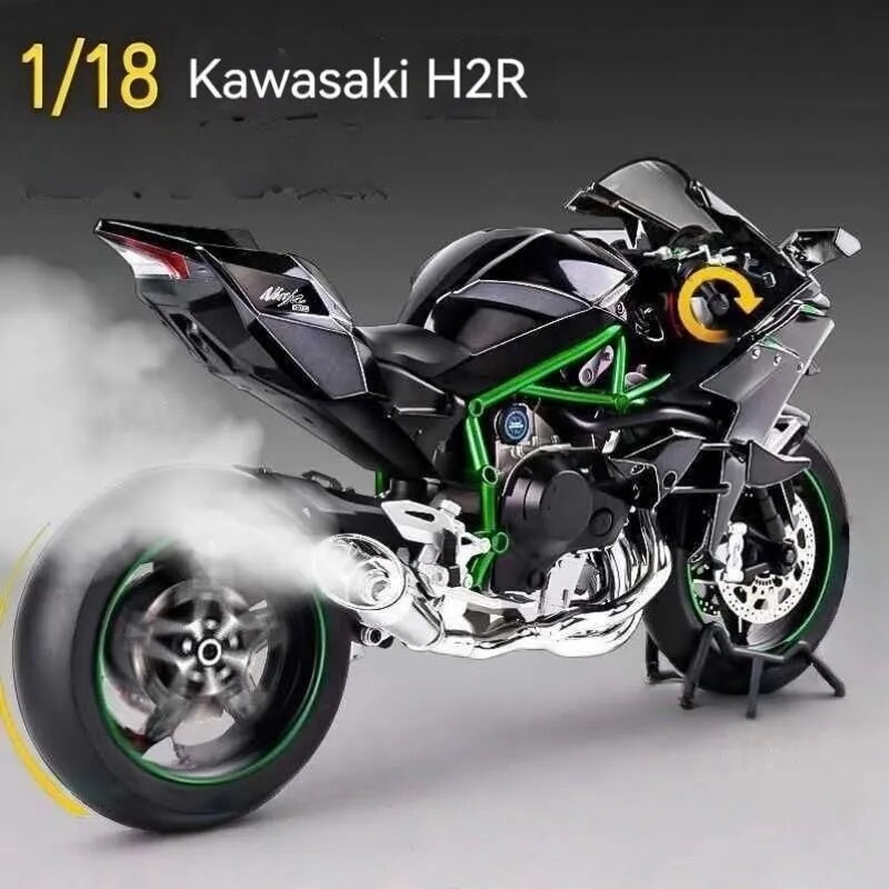 Игрушечный модель мотоцикла / 1: 18 kawasaki H2R / Звук выхлопа + Амортизирующий + Передние и задние фонари + Детали из сплава