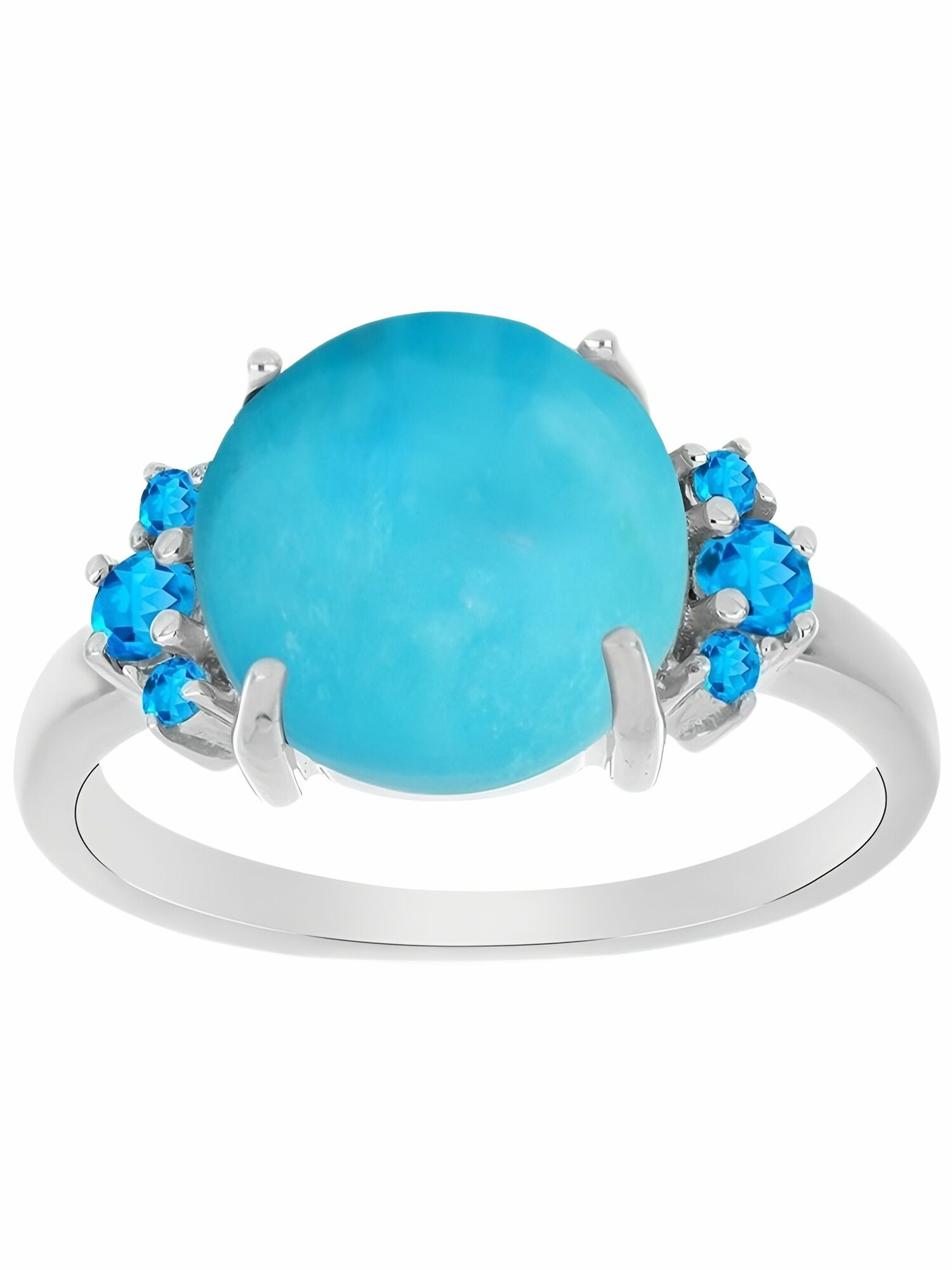 Кольцо тонкое, серебро, 925 проба, родирование, бирюза, топаз