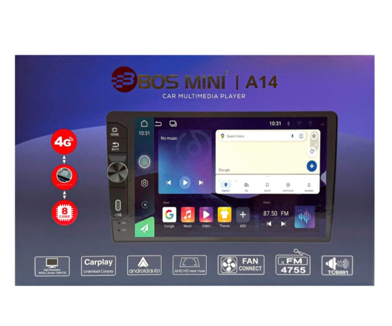 Android Магнитола BOS-MINI A14 8/128GB, CarPlay 9 дюймов, Bluetooth USB AUX FM