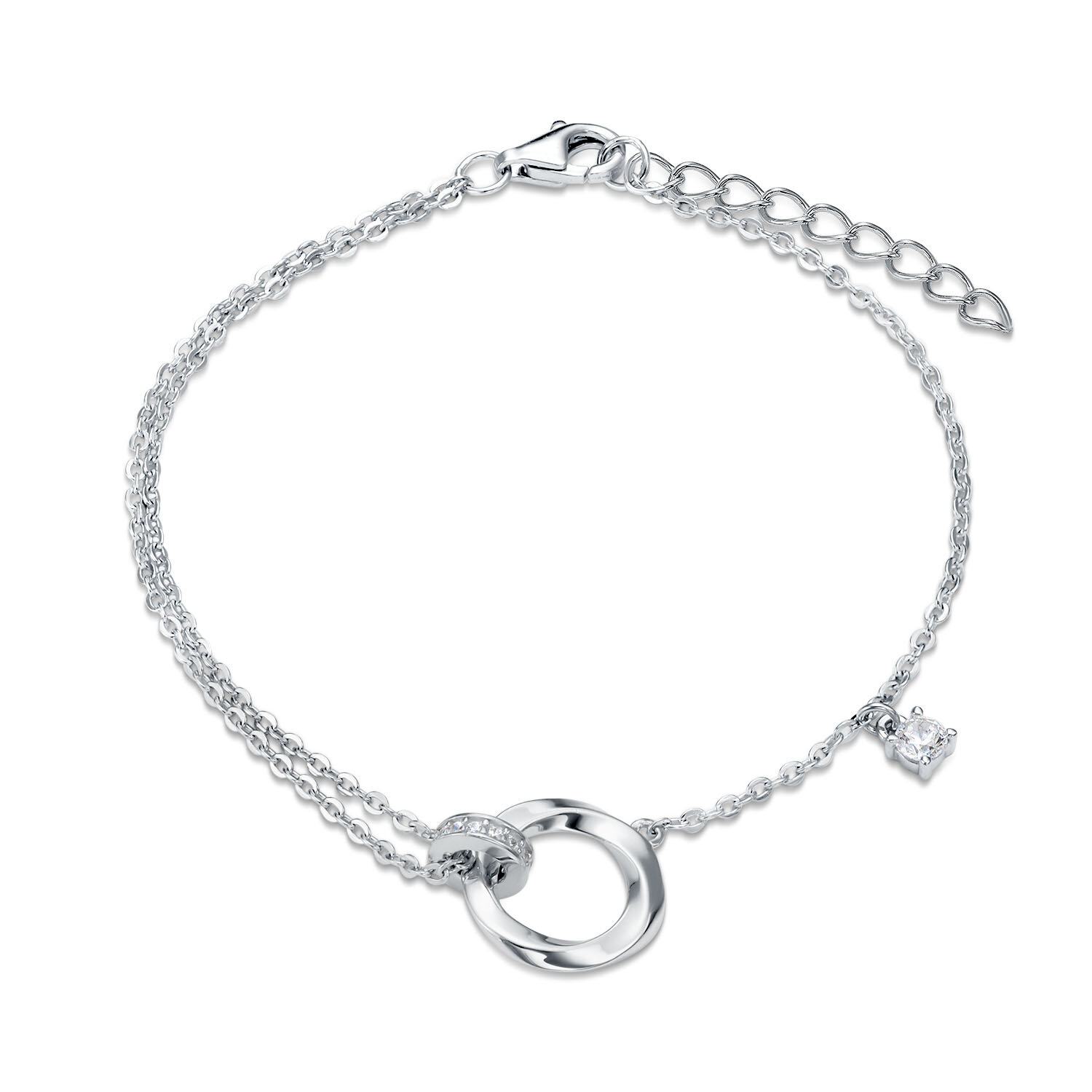 Браслет-цепочка, серебро, 925 проба, родирование, фианит