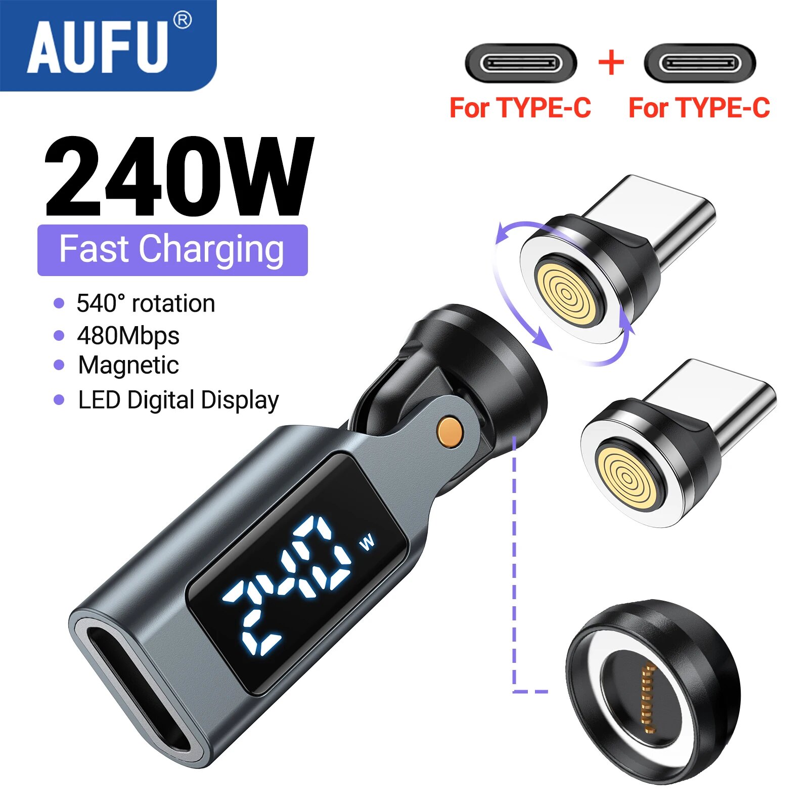 AUFU 240W USB-C магнитный адаптер с дисплеем