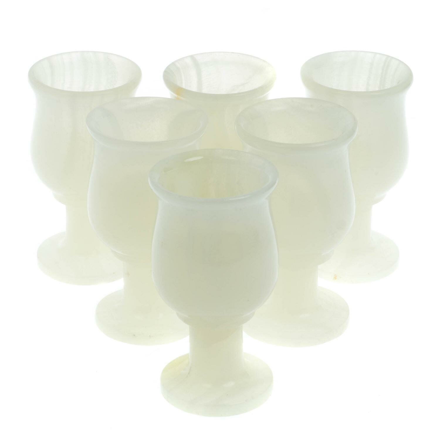 Набор рюмок 6 шт из белого оникса 50 мл 5х9,5 см в коробке (2х4) 130173