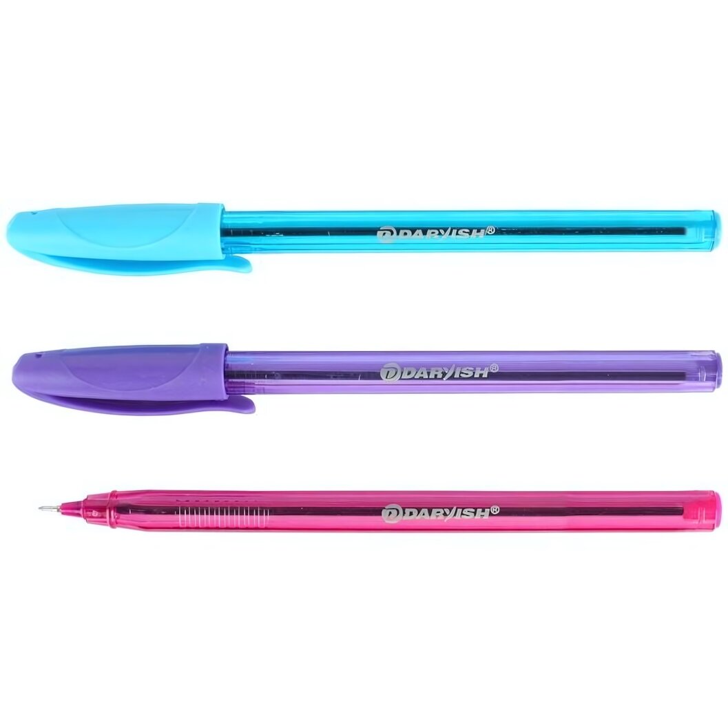 Ручка масляная синяя Darvish "3D Color", 0,7 мм, трехгранный прозрачный корпус, разноцветный принт