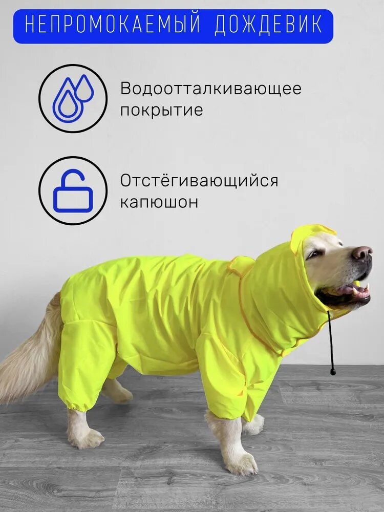 Дождевик для собак средних и крупных пород, Желтый, размер 5XL, непромокаемый