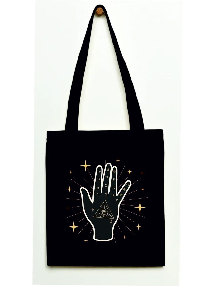 Шоппер хлопковый с принтом Амулет Хамса