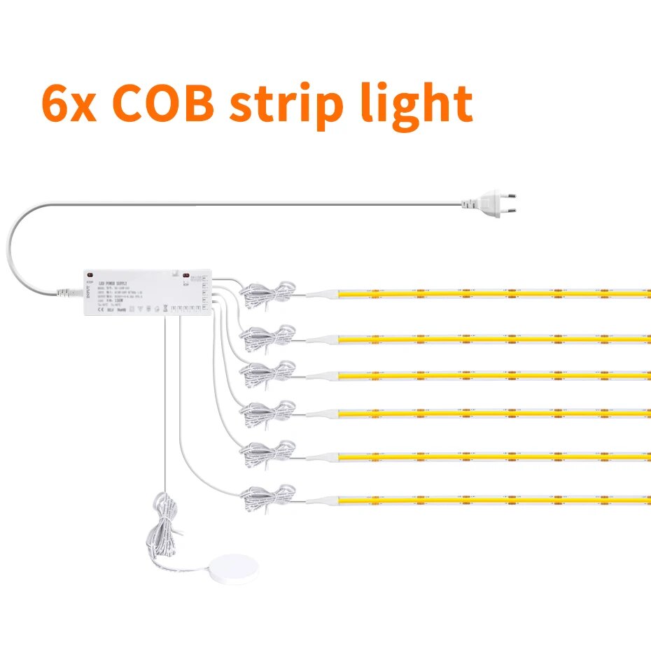 Светодиодная лента для кухонных шкафов DIY 320 светодиодов/м 12V COB Лента для полок, кладовых, витрин, шкафов Сенсорная лампа для дисплея-6 ПК COB светодиодной ленты
