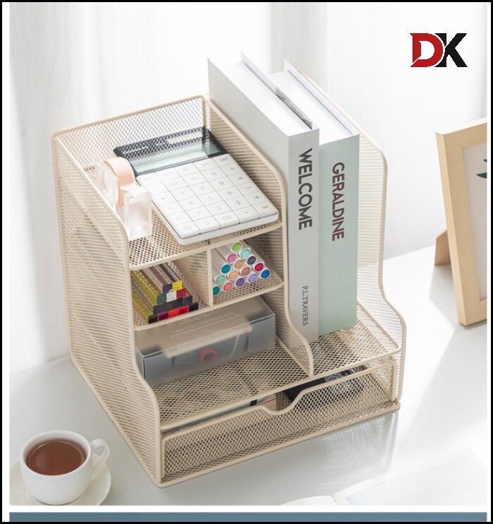 Вертикальный лоток для бумаг ", с органайзером и ящиком, металл, бежевый