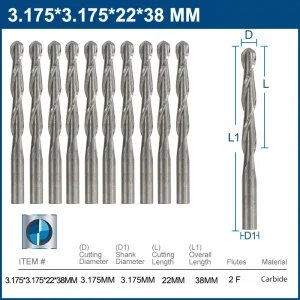XUCHUAN сферическая фреза диаметром 1,0-3,175 мм, фреза с ЧПУ, твердосплавная концевая фреза с хвостовиком 3,175 для деревообрабатывающих фрезерных инструментов