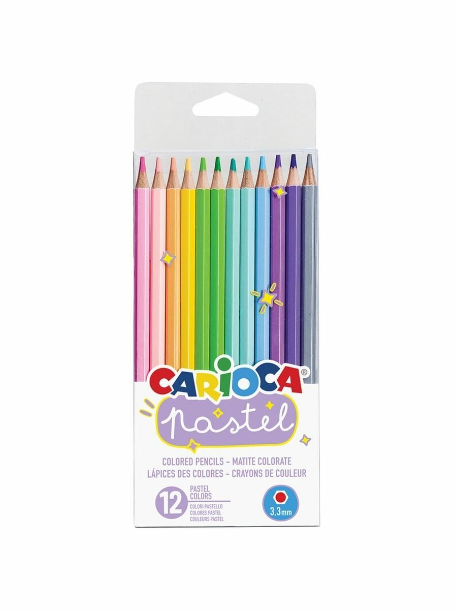Карандаши цветные Carioca "Pastel", 12цв, заточен, ПВХ, европодвес, 43034