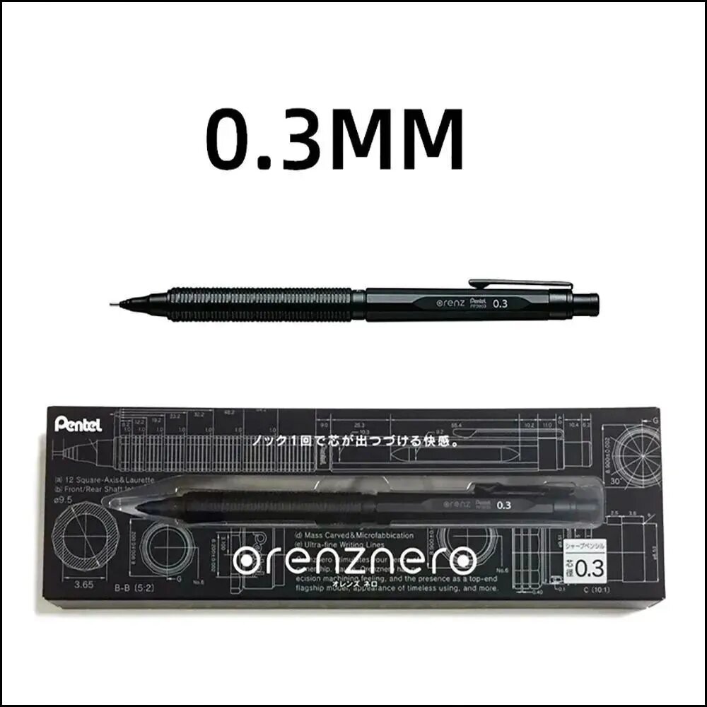 Pentel Orenznero Механический Карандаш, Толщина Грифеля 0.3 мм, Черный, Металлический Корпус