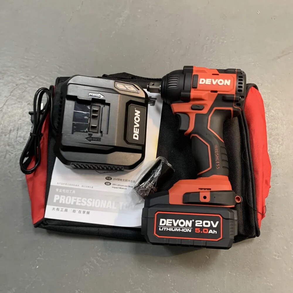 Набор электроинструмента DEVON 5733 20В Высокий крутящий момент бесщеточный гайковерт для ремонта 5.0AH с кейсом