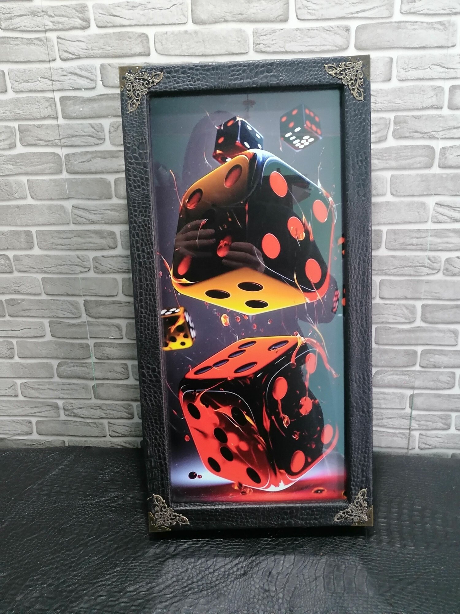 Нарды большие стеклянные "Кубики" RS, из натурального дерева, обтянуты экокожей премиум класса, игровое поле под каленым стеклом