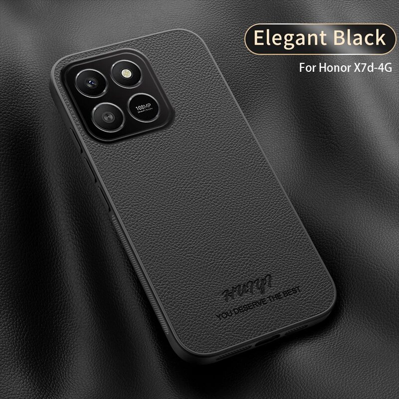 Черный кожаный чехол для Honor X7d 4G