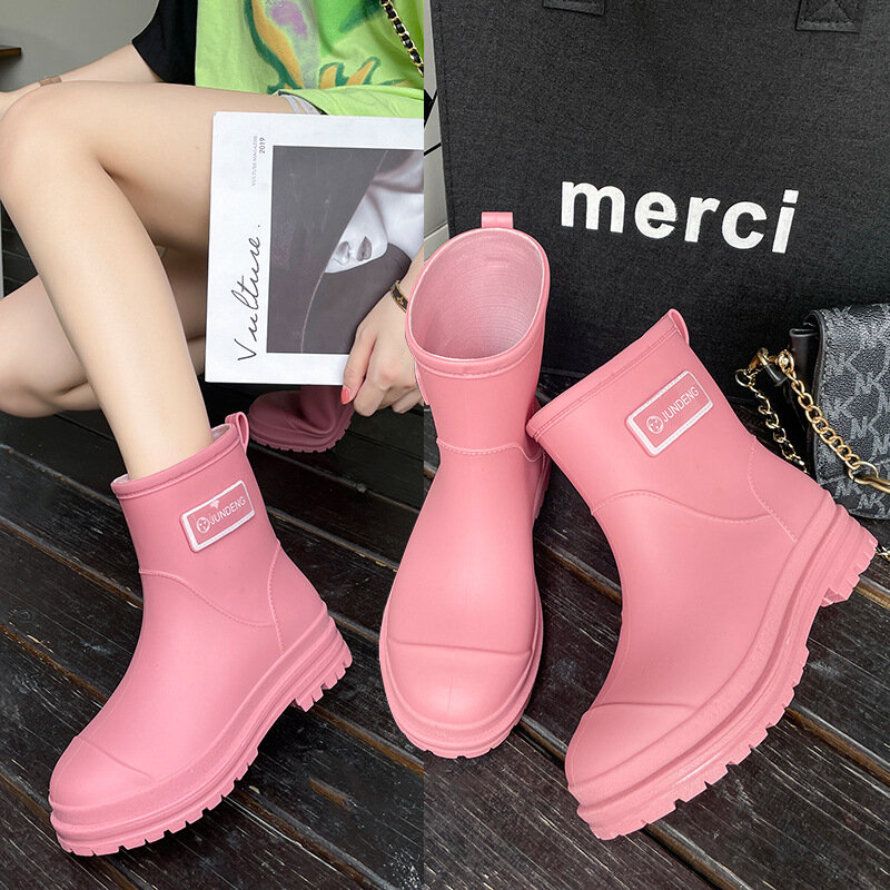 Модные женские резиновые сапоги, нескользящие водонепроницаемые туфли до середины икры, женские сапоги для воды, резиновые сапоги, женские короткие резиновые туфли. Размер обуви. EU:40