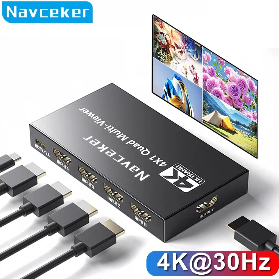 Navceker 4K HDMI мультивьюер 4x1