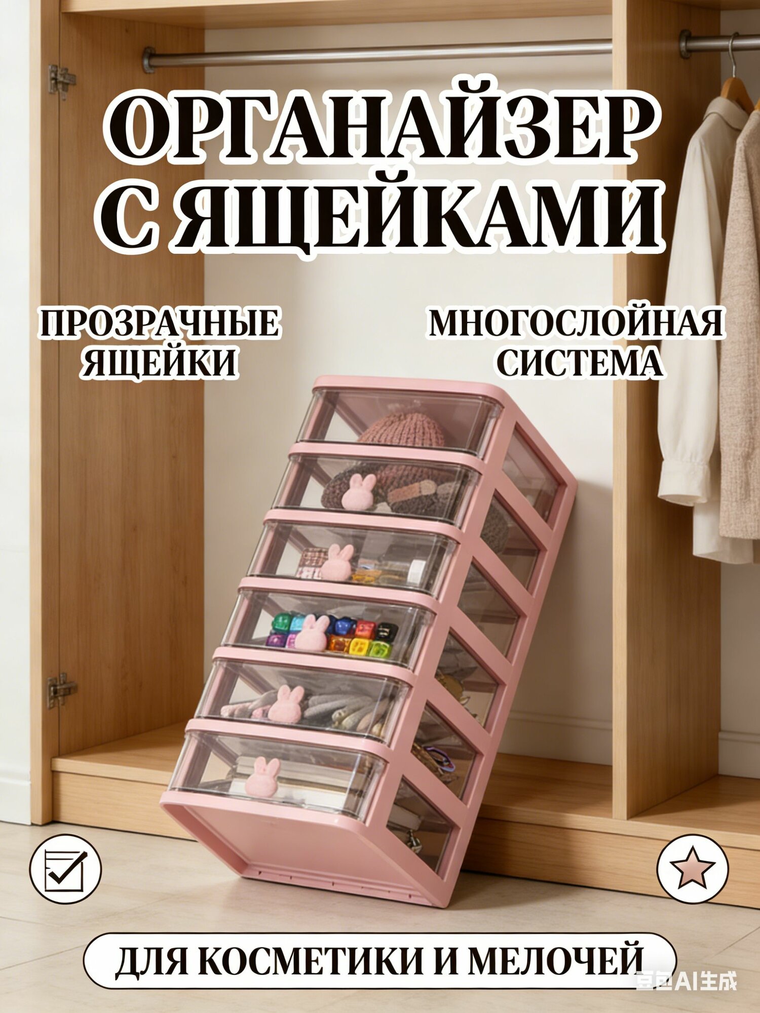 Органайзер для хранения косметики и канцелярии, бокс для хранения мелочей, мини комод пластиковый для ванной