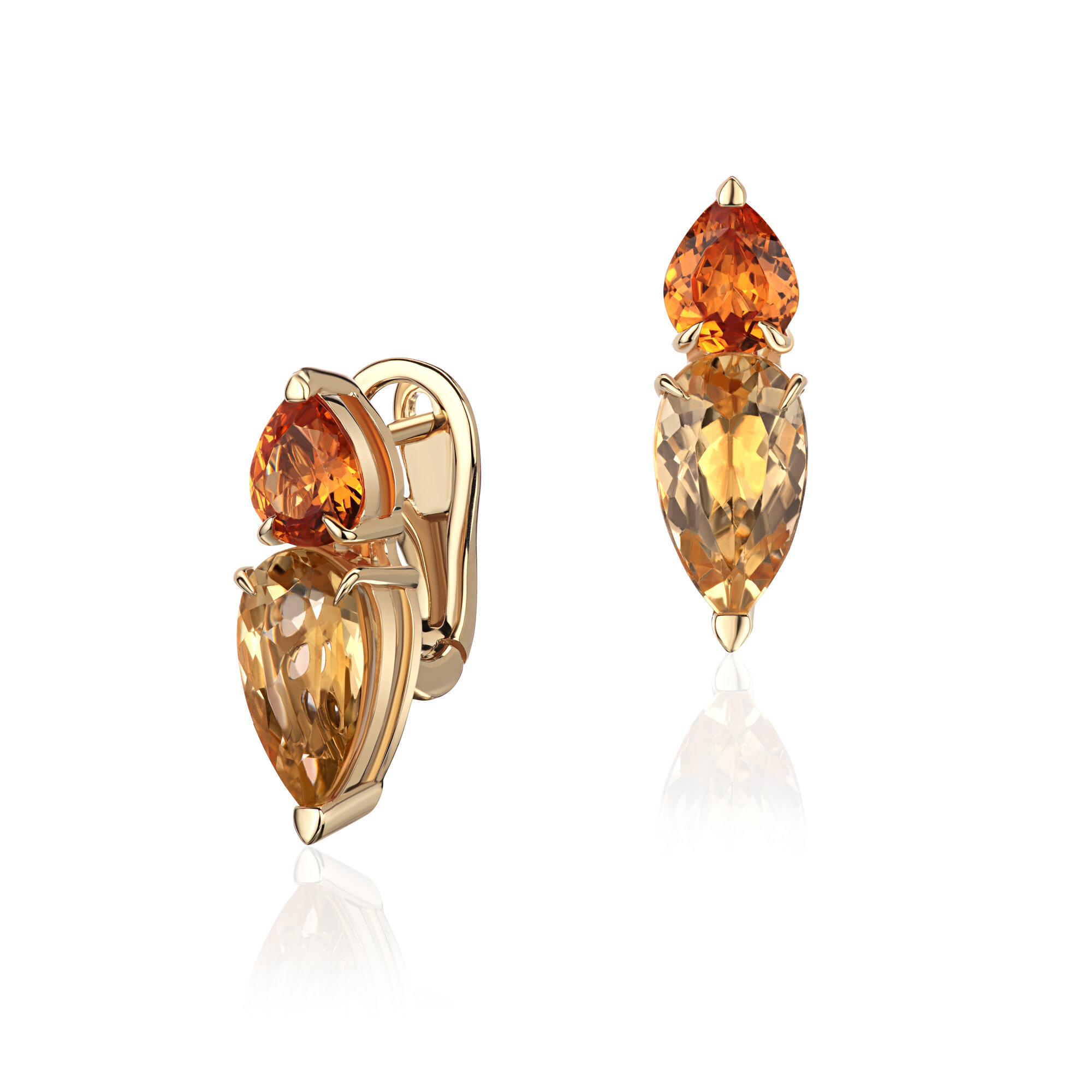 Серьги, желтое золото, 585 проба, гелиодор, спессартин