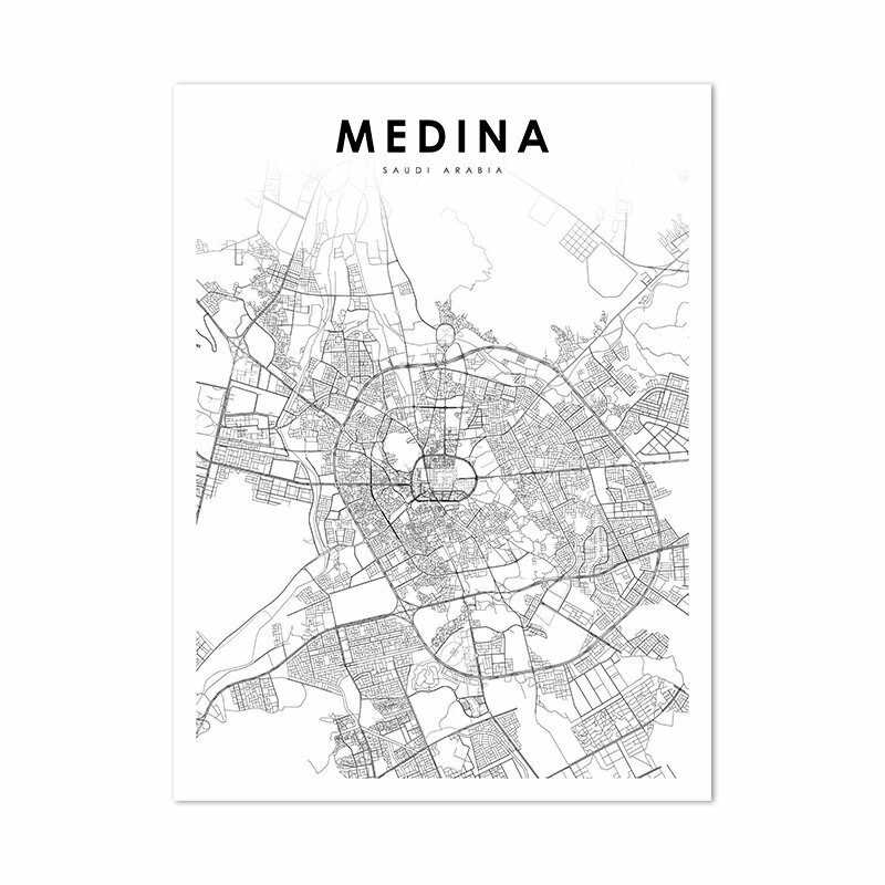 Карта Медины, Саудовская Аравия, 20x25 см, Белый, BPC3649, Без рамки