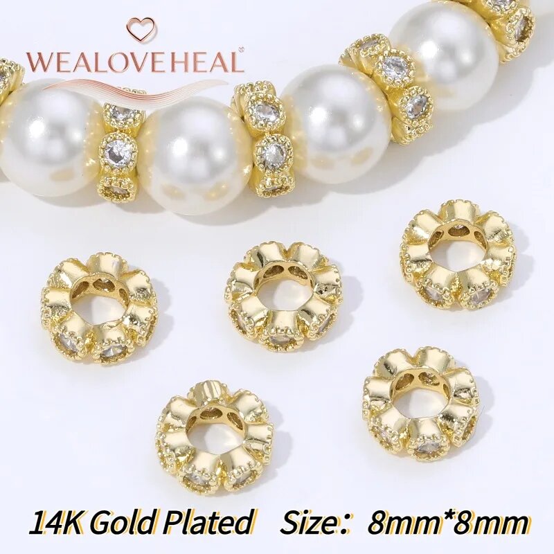 Разделители для бусин 14K Gold Plated с цирконами, 8мм, 5 шт