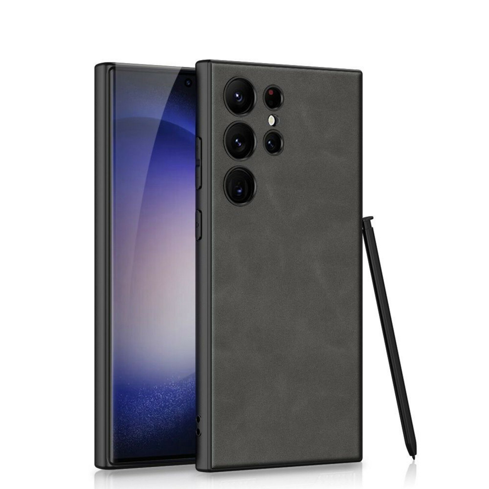 Чехол MyPads для Samsung Galaxy S23 Ultra из искусственной кожи темно-серый