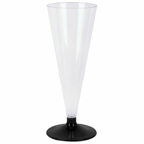 390 шт. Бокал одноразовый 150 мл для шампанского "Конус" пластиковый, черная низкая ножка, взлп, 1010П - Ч