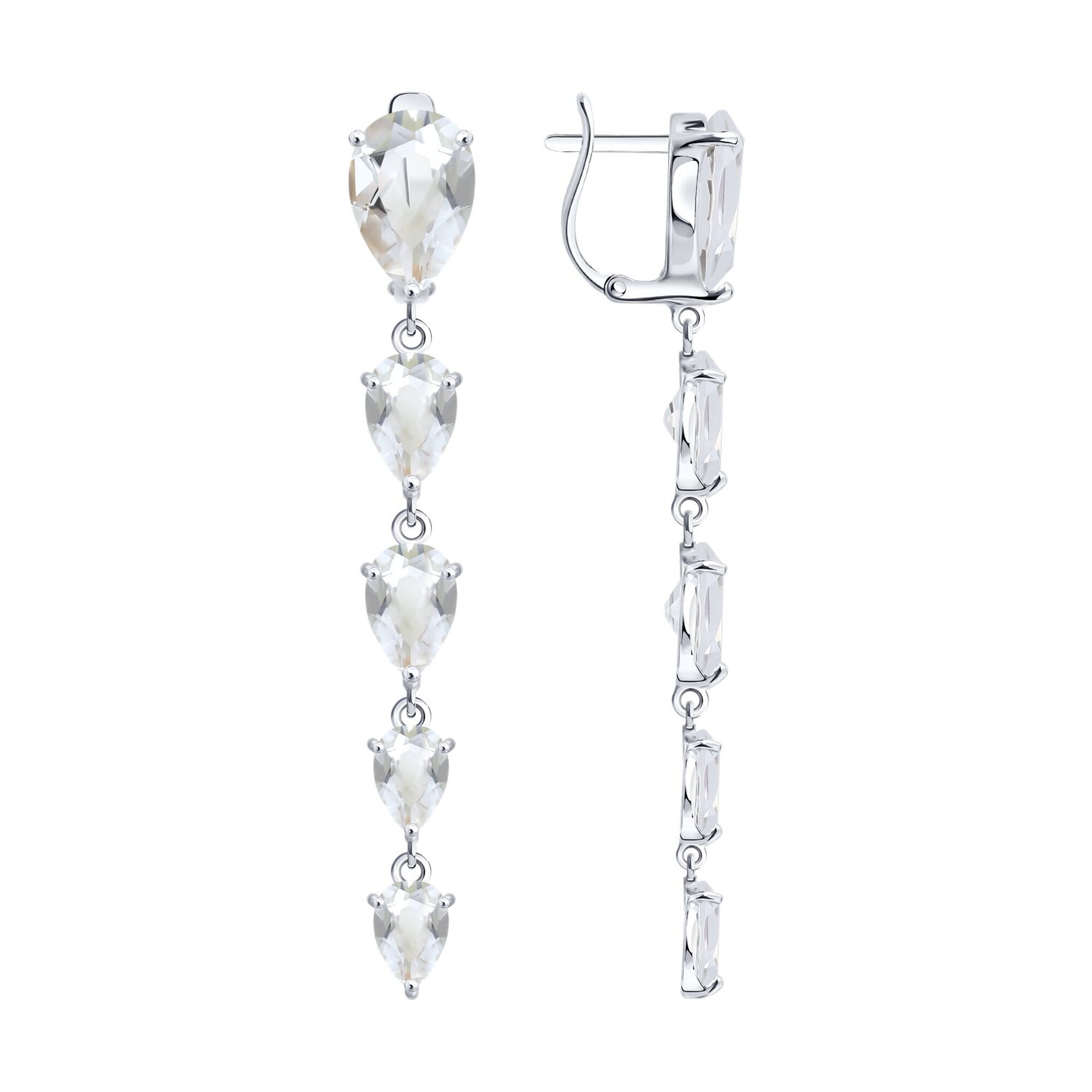 Серьги, серебро, 925 проба, родирование, горный хрусталь
